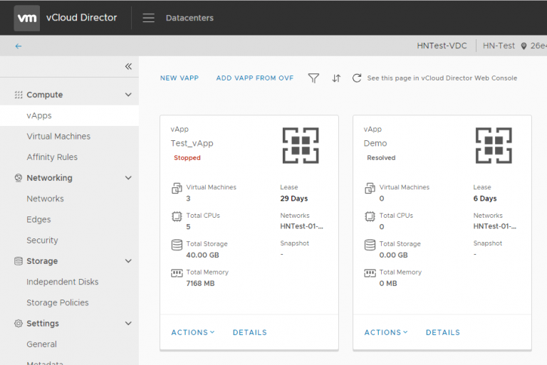 Review: vCloud 9.5 HTML5 Tenant Interface - Hosted Network